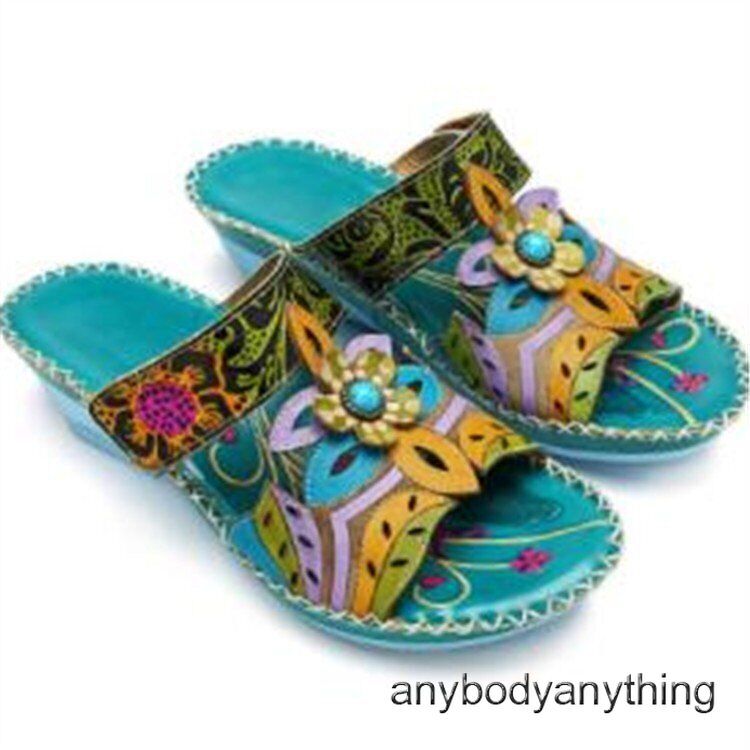 Women Bohemian Sandals Open Toe Wedge Heels Hollowed Floral Summer ...