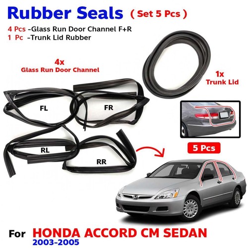 Glass Run Door Channel Trunk Lid Rubber Set 5 Fits Honda Accord CM 2003 ...