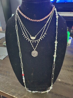 NWT Free People Layered Paperclip Beaded Evil Eye Silvertone Boho ...