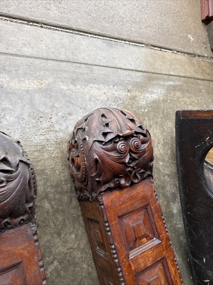 Bova Pair Antique Heavily Carved Oak Newell Posts 55 X 8 1/2” Square ...