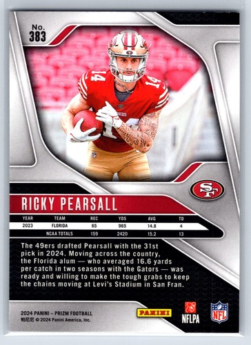 2024 Panini Prizm #383 Ricky Pearsall Rookie Card San Francisco 49ers ...