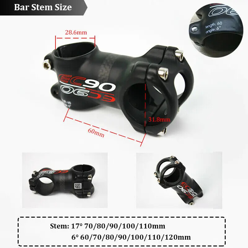 Carbon Stem 31.8mm Bike Handlebar Stem 6/17 Degree 60-120mm Bike Part ...