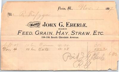 1897 PEORIA ILLINOIS*JOHN G EBERLE*FEED GRAIN HAY STRAW*TREFZGLER ...