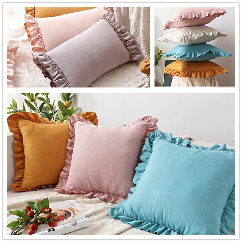 Suede Cushion Case Ruffle Frill Pillowcase Cover Lolita Princess Grey ...