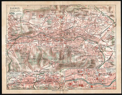 Barmen Germany 1909 Meyers Antique Map | eBay
