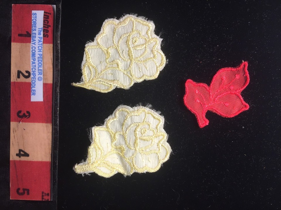 Very Delicate Patch Lot ~ 2 Yellow Rose Patches & A Red Leaf Patch 63Z9 ...