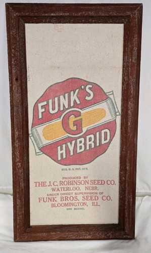 Vintage Funks G Hybrids Seed Corn Bloomington IL Cloth Sack Framed Barn ...