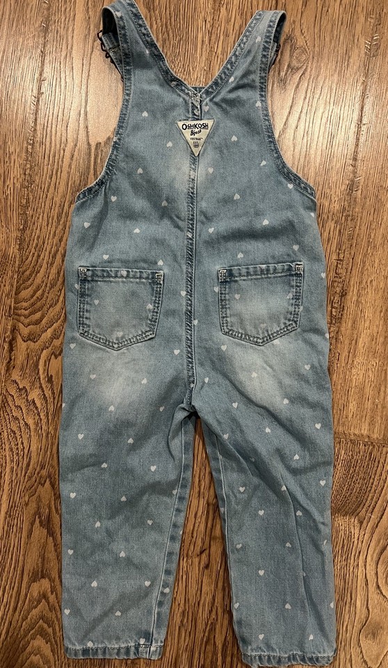 OshKosh Girls All Over Heart Print Denim Overalls Sz 3T EUC Heart ...