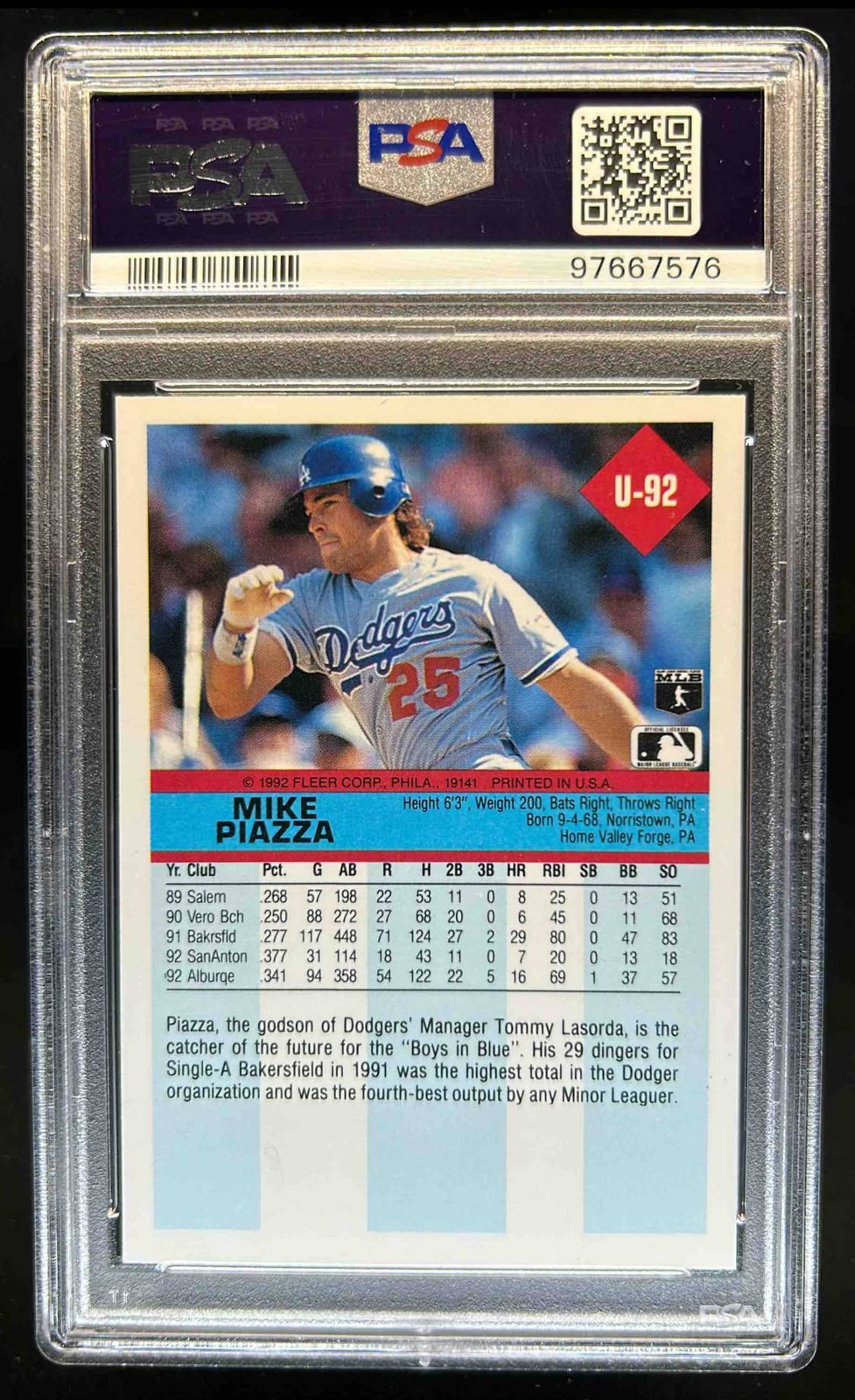 1992 Fleer Update Mike Piazza Rookie RC #U-92 Dodgers PSA 9 | eBay