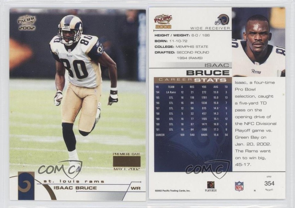 2002 Pacific Premiere Date Missing Serial Number Isaac Bruce #354 HOF ...