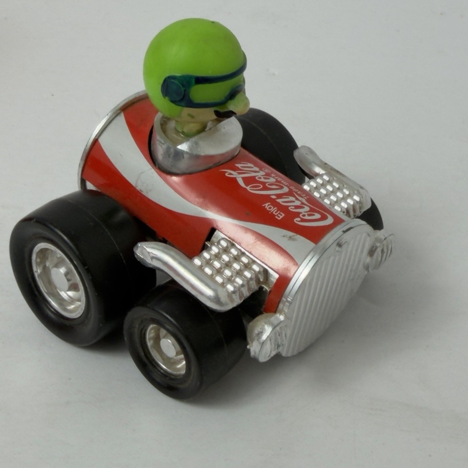 Vintage Coca-Cola Mini Racer Pull-Back Toy Car Driver Green Helmet Red ...