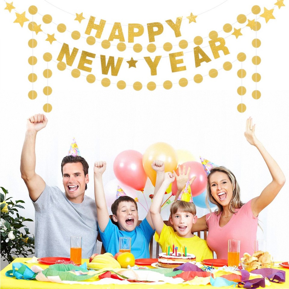 2 Count Party Decorations New Years Eve Happy Glitter Banner for | eBay UK