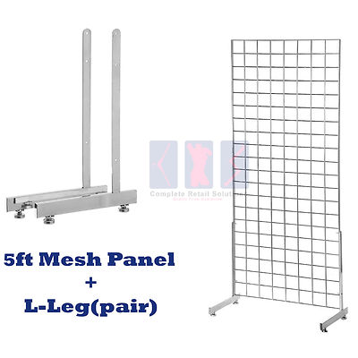 NEW 5ft HEAVY DUTY GRID MESH PANEL CHROME DISPLAY PANEL WITH L-LEG pair ...