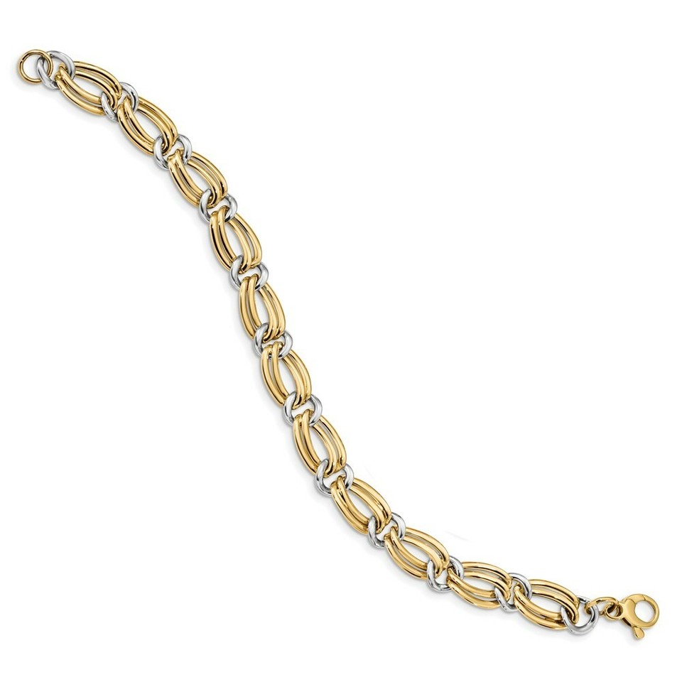 Real 14kt Two-Tone Polished Chain Bracelet; 7.5 inch | eBay