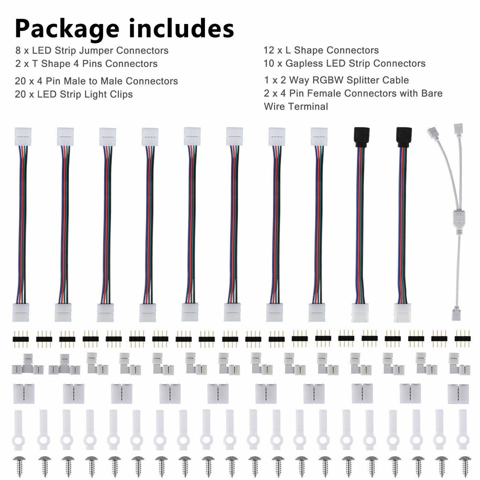 75Pcs 4Pin RGB 5050 LED Connector for LED Strip Light Connectors ...