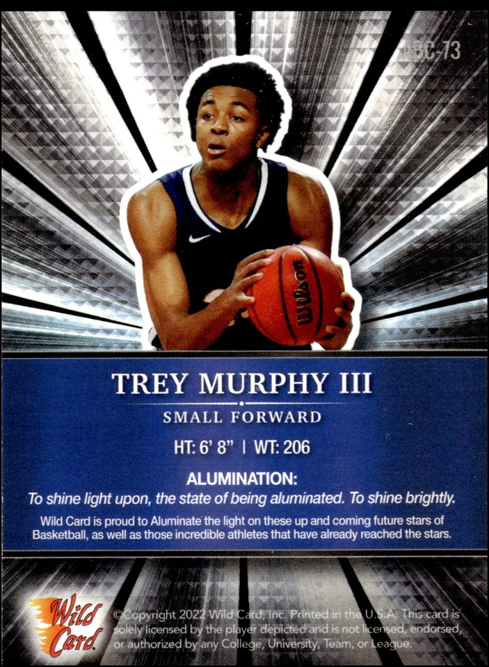 2021-22 Wild Card Alumination #ABC-73 Trey Murphy Rookie New Orleans ...
