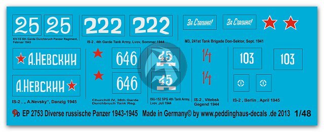 Peddinghaus 1/48 Various Russian Tank Markings 1943-1945 WWII (8 ...