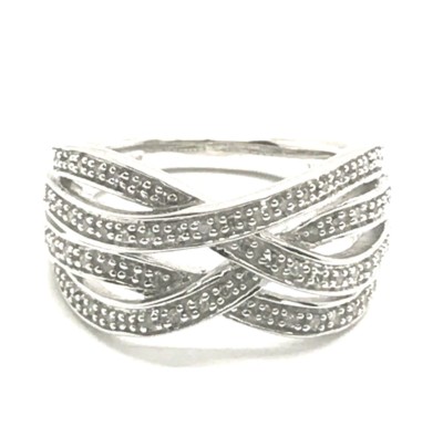 Sterling Silver .20 TCW Diamond Pave Crossover Wave Overlap Cocktail ...