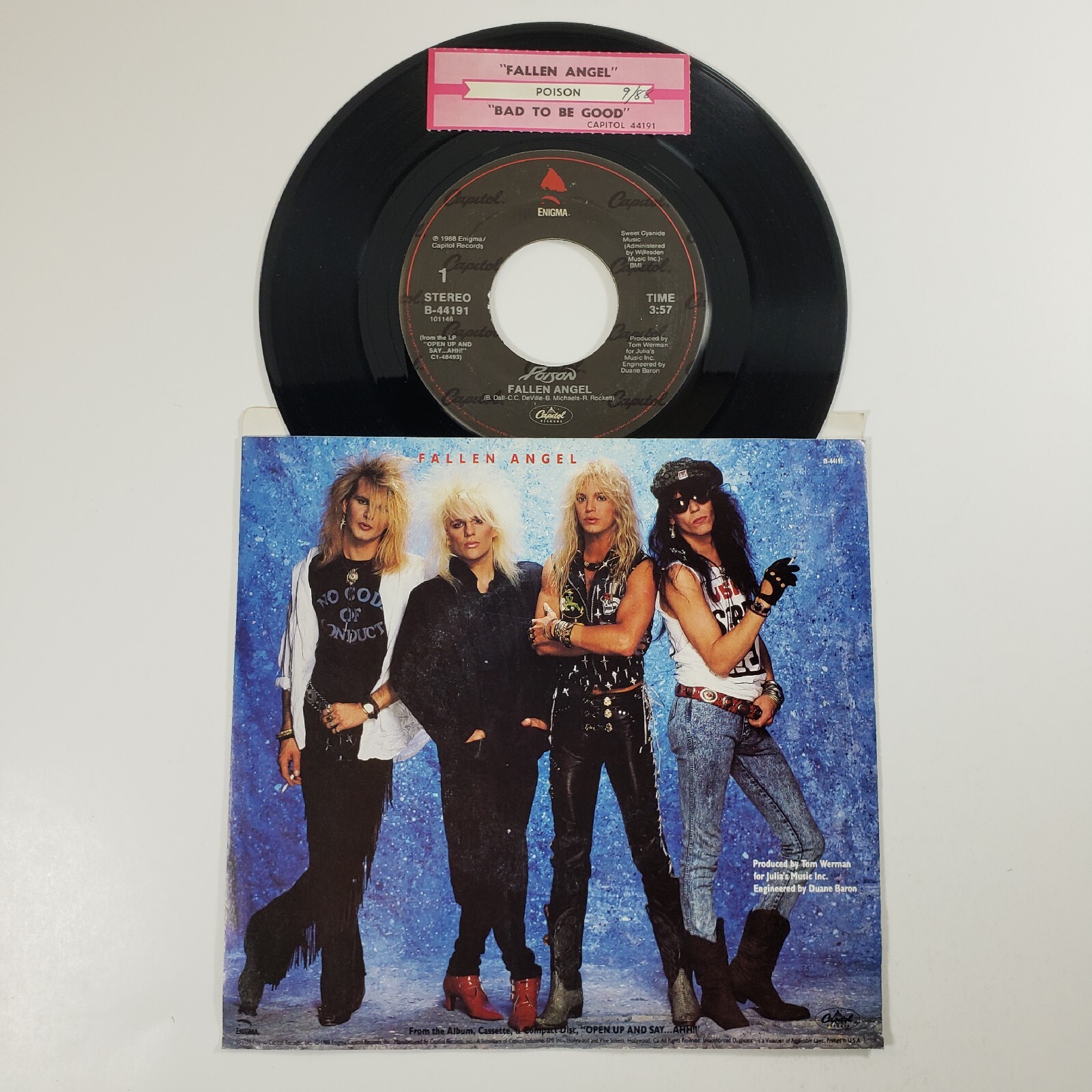 Poison "Fallen Angel" "Bad To Be Good" 45 Vg+ Tested Picture Sleeve ...