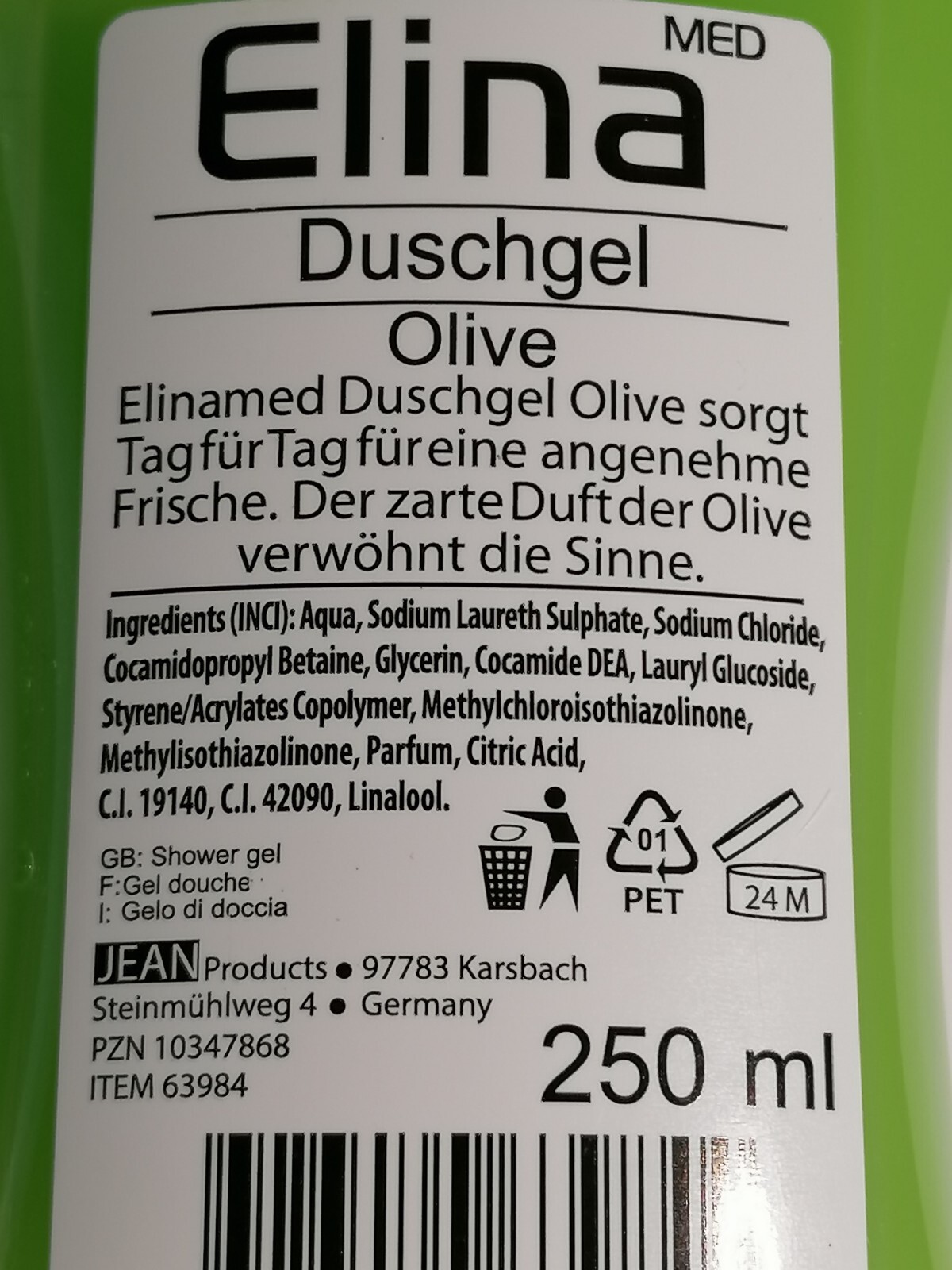 Elina med Set 3 x 250 ml Duschgel - Olive angenehme Frische verwöhnt ...