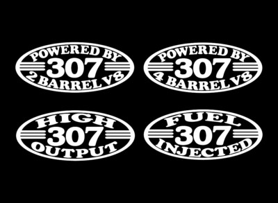 2 307 V8 SBC ENGINE DECALS 2 4 BARREL HIGH OUTPUT FUEL INJECTED 5.0 ...
