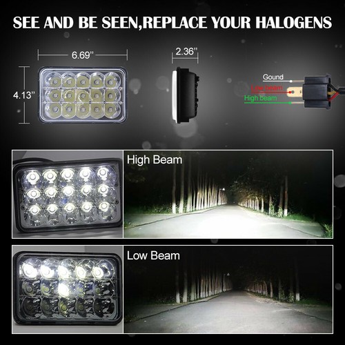 2Pcs 4x6'' LED Headlights Sealed Beam Light Bulbs Replace H4656/4651 ...
