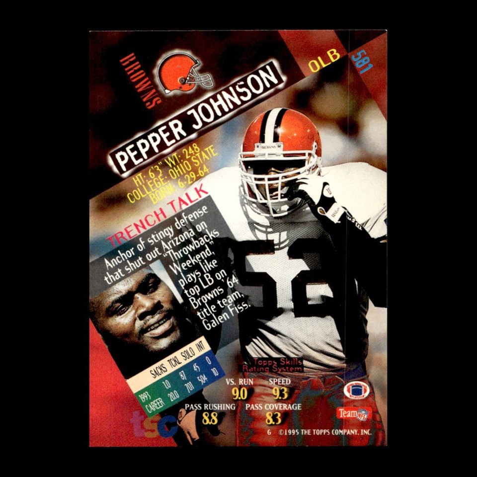 Pepper Johnson 1995 Stadium Club Cleveland Browns #581 R329C 87 | eBay