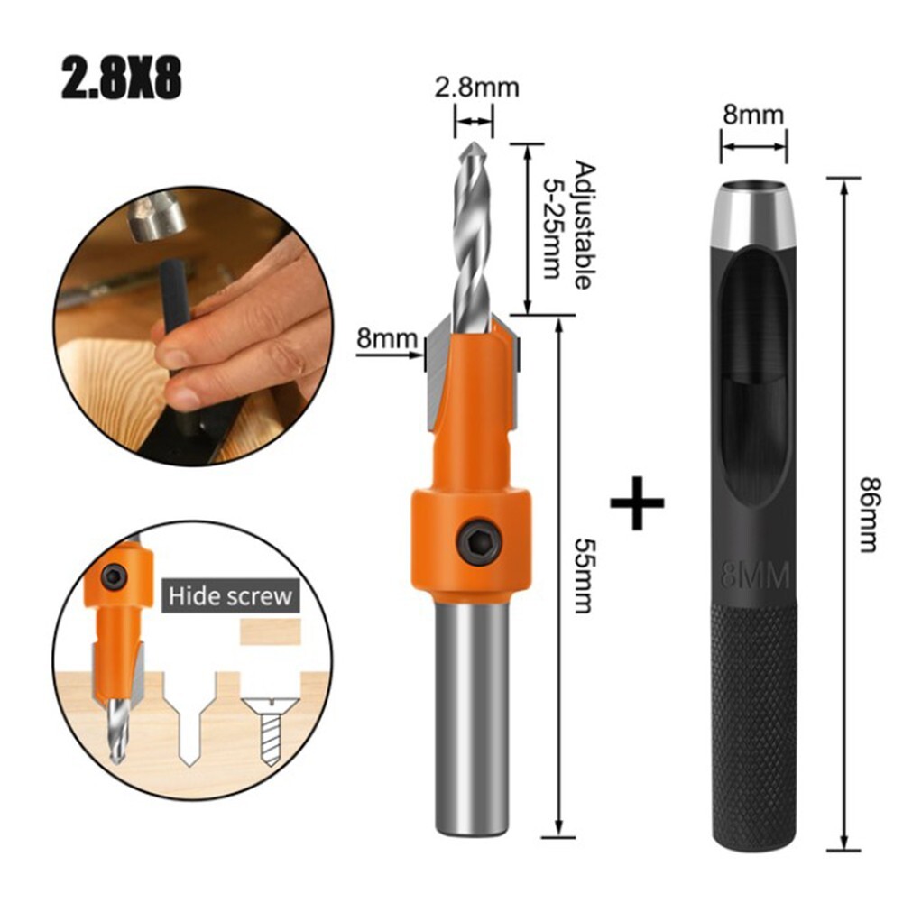 Versatile 8mm Shank Countersink Router Bit Set for Woodworking Projects ...