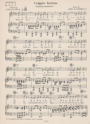 Vintage COLGATE UNIVERSITY song sheet "INVICTUS" -Hamilton NY - c1929 ...