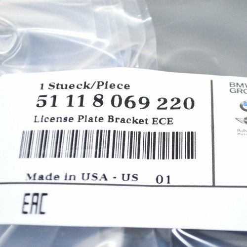 OEM BMW X5 G05 M FRONT BUMPER LICENSE PLATE HOLDER 51118069220 8069220 ...