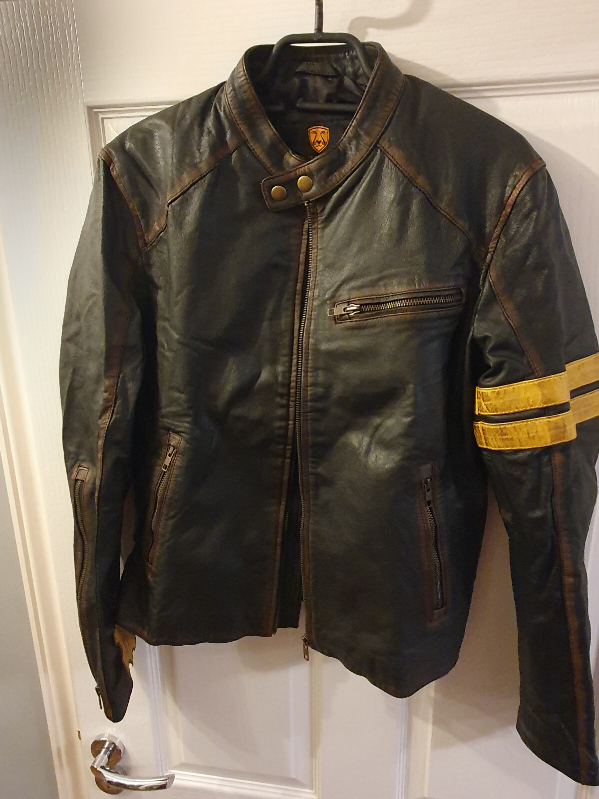 Men’s Real Leather Cafe Racer Jacket XS Black Distressed Goat Skin ...