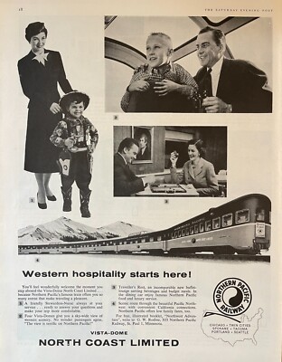 1957 Northern Pacific Railway Print Ad North Coast Limited Railroad Kid ...
