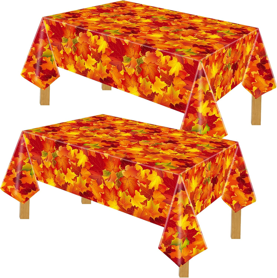 2 Pack Fall Tablecloth Maple Leaf Plastic Table Cover Autumn Leaves ...