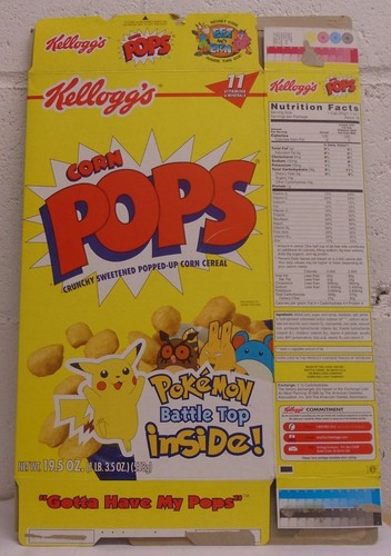 Pokemon Corn Pops Cereal Kellogg's Empty Package Pikachu Battle Top ...