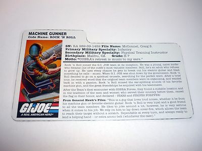 GI Joe Rock 'N Roll File Card Vintage Figure Stars & Stripes Accessory ...