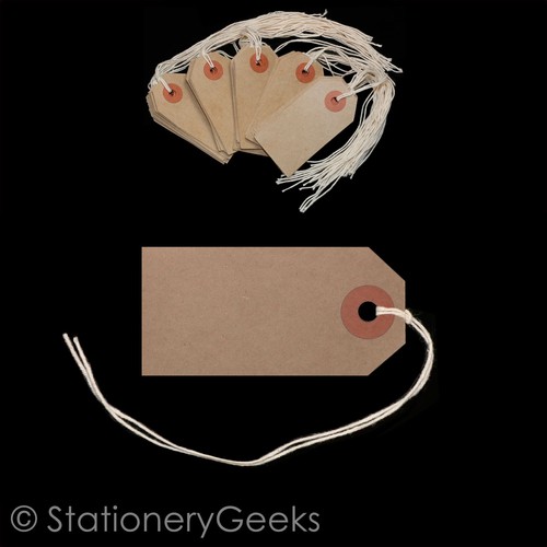 50 Strung Reinforced Tags 70mm x 35mm Luggage Labels Tag String Buff ...