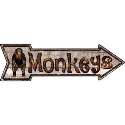 Monkeys Novelty Embossed Metal Arrow Sign Directional 17" x 5" Wall ...