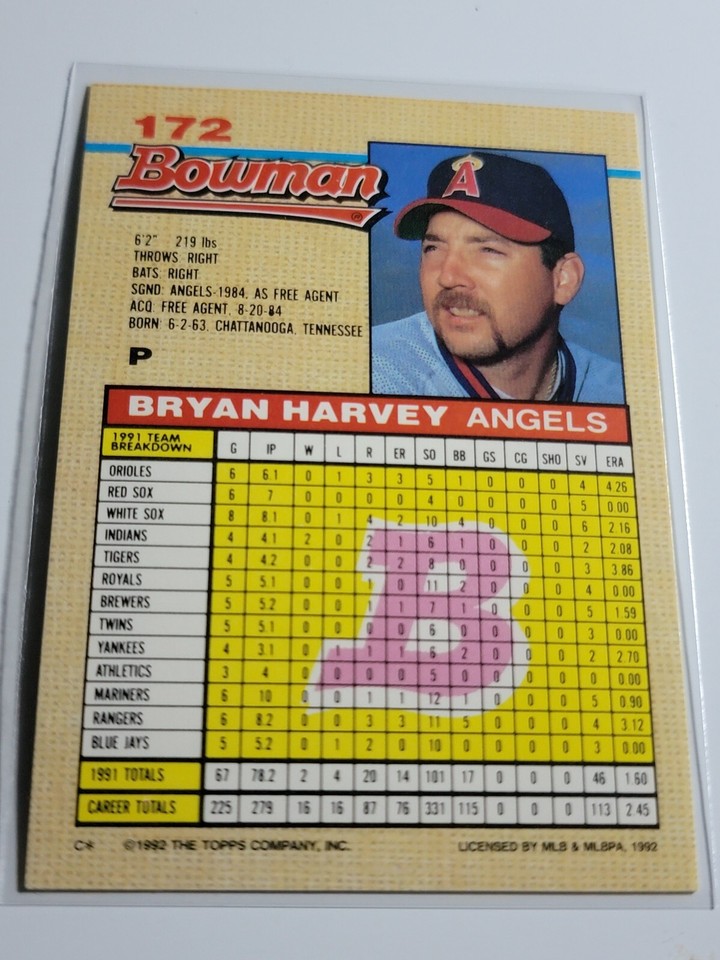 BRYAN HARVEY 1992 Bowman #172. ANGELS | eBay
