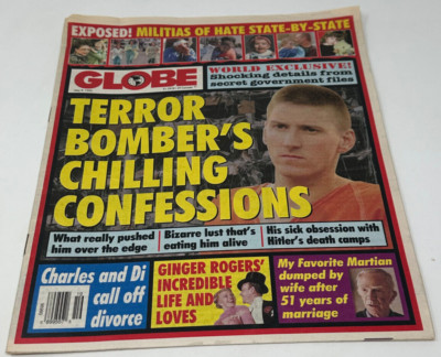 Globe Tabloid Magazine May 9, 1995 Timothy McVeigh Charles and Princess ...