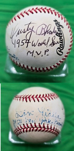 Don Liddle & Dusty Rhodes Dual Signed AUTO ONL Baseball 1954 NY Giants ...