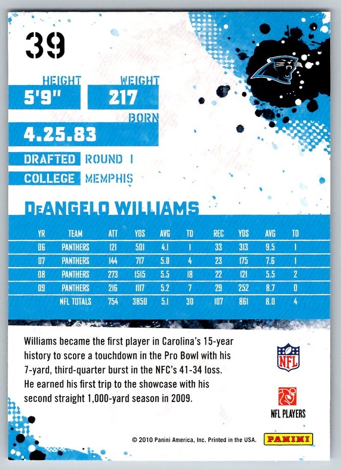 2010 SCORE DEANGELO WILLIAMS CAROLINA PANTHERS #39 | eBay