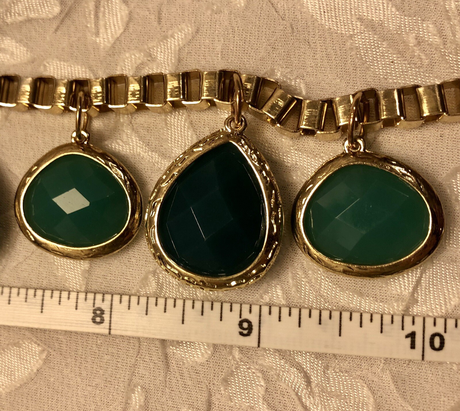 Faux Facet Cut Jade Bezel Set Bead Statement Necklace Gold Tone | eBay