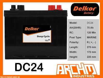 DELKOR BATTERY DEEP CYCLE - DC24 GOLF CART 70 AH SAE LHP MAINTENANCE ...