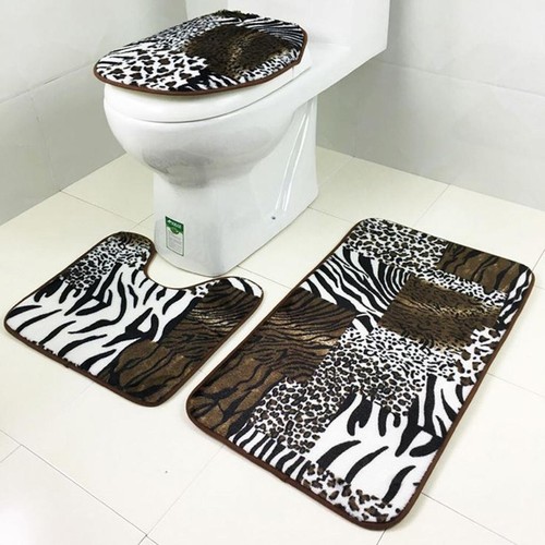 Animal Print Bathroom Mat Set Soft Non-Slip Bath Rug Toilet | eBay