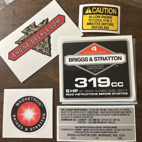 Briggs & Stratton Engine 8-hp 319cc 1986-91 Shroud Labels Decals set of ...