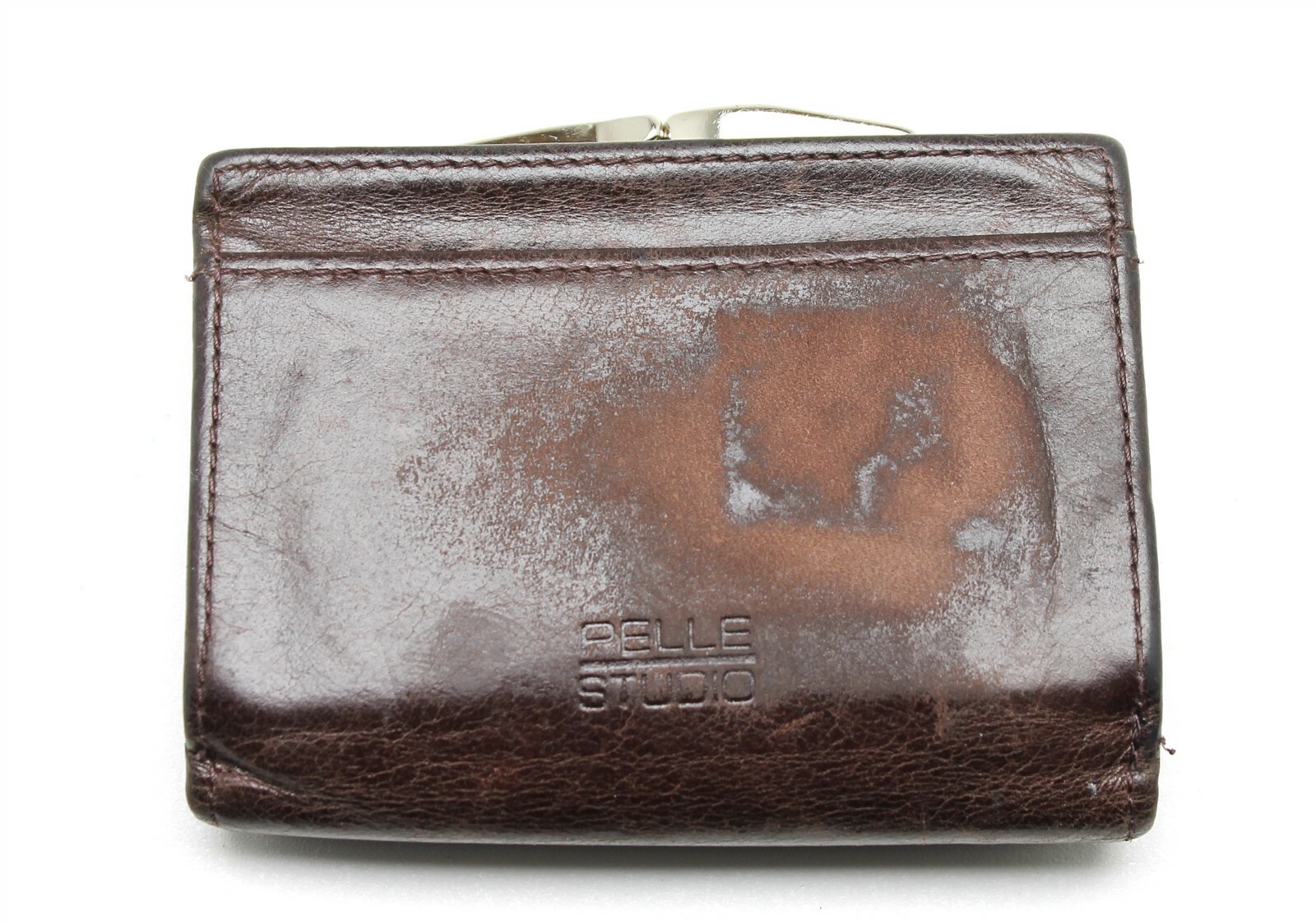 Wilsons Pelle Studio Maroon Leather Trifold Small Wallet Kiss Lock | eBay