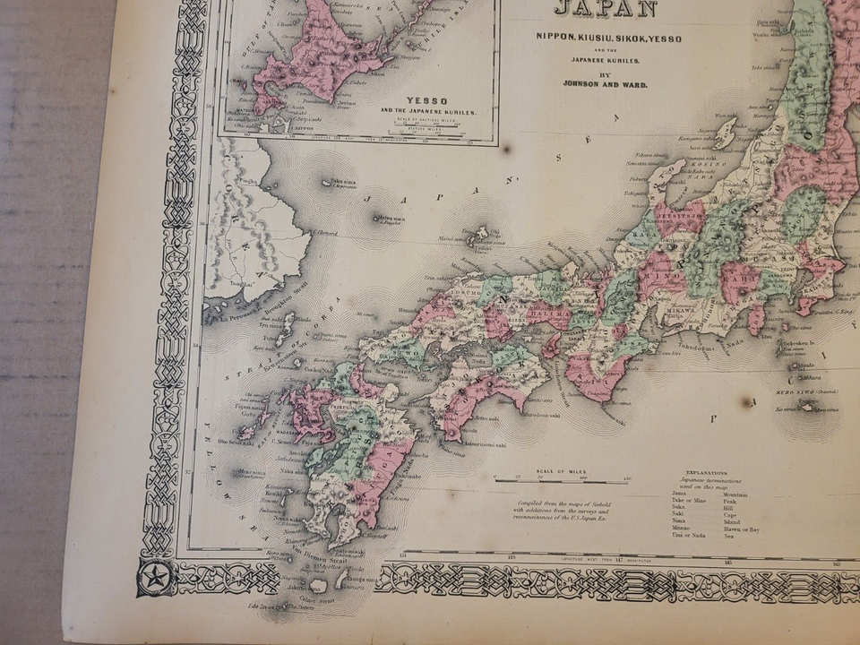 Johnson's 1864 Large colored map of Japan | eBay UK