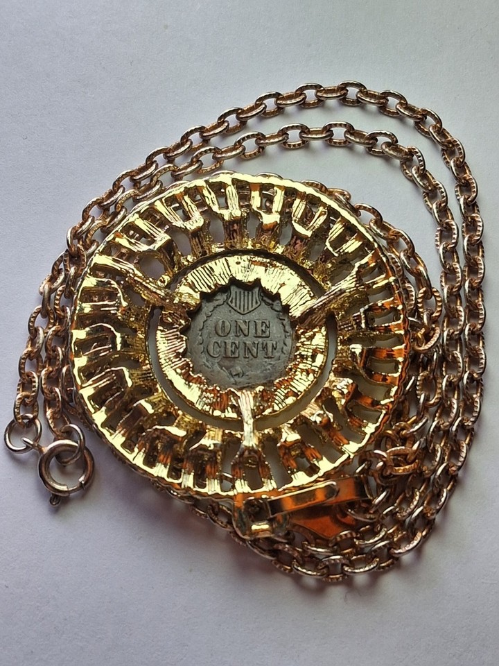 1890 US Indian Head One Cent Penny Pendant Necklace, Gold Colored, 24 ...