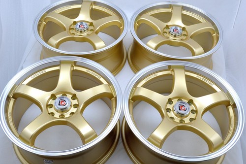 Set of 4 New 17x7.5 DDR Fuzion Gold Machined Lip 17" Rims Wheels 4x100 ...