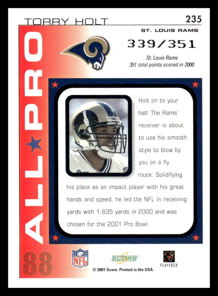 Torry Holt 2001 Score #235 Scorecard St. Louis Rams SN Football Card | eBay